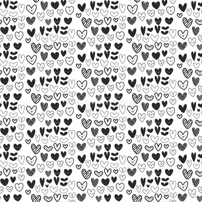 Seamless Black and White Heart Pattern on White Font Stock Vector ...