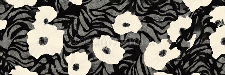 Seamless Black and White Illustration Pattern of Interlocking Floral ...