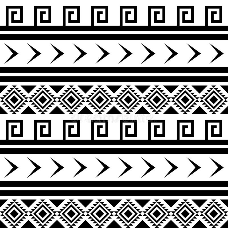 Seamless Black and White Indian Pattern. Stock Vector - Illustration of ...