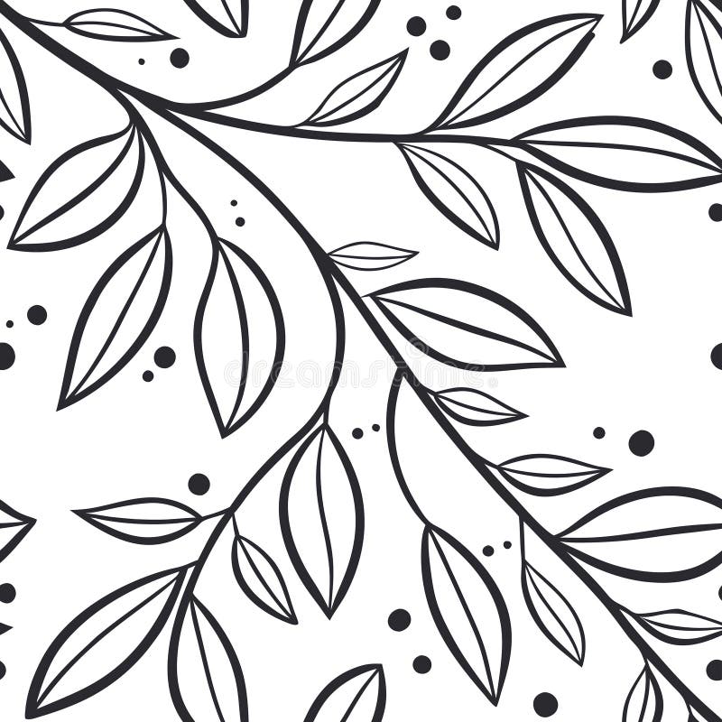 Seamless Black and White Leaf Pattern with Dots for Modern Design Stock ...