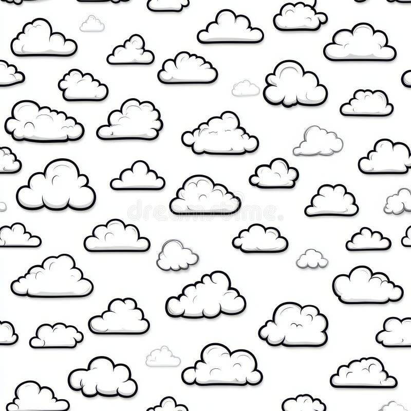 A Seamless Black and White Modern Pattern with Clouds and a Linear ...