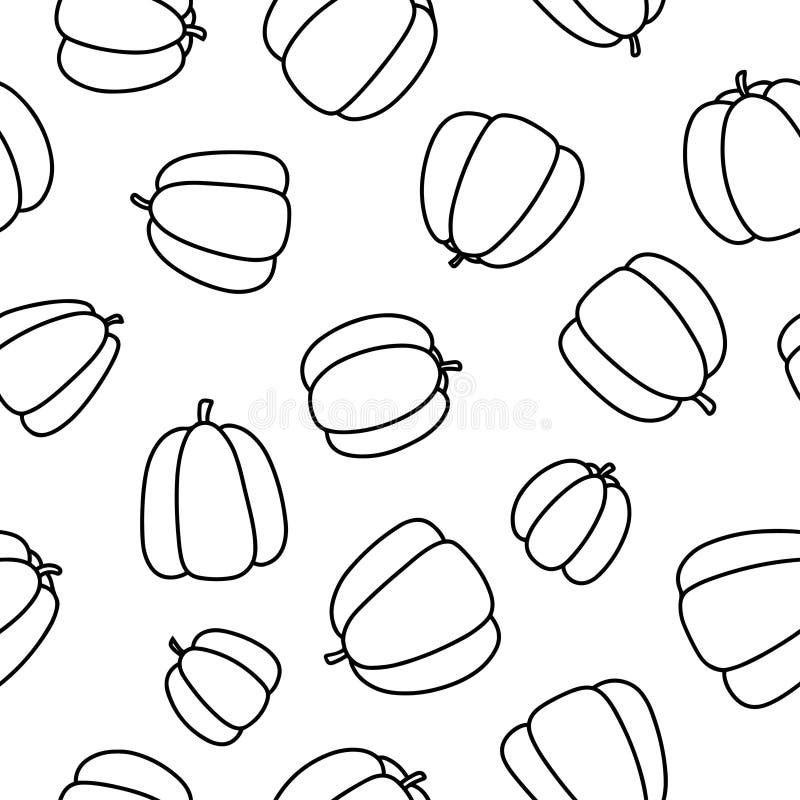 Seamless Black and White Outline Pumpkin Vector Pattern Stock Vector ...