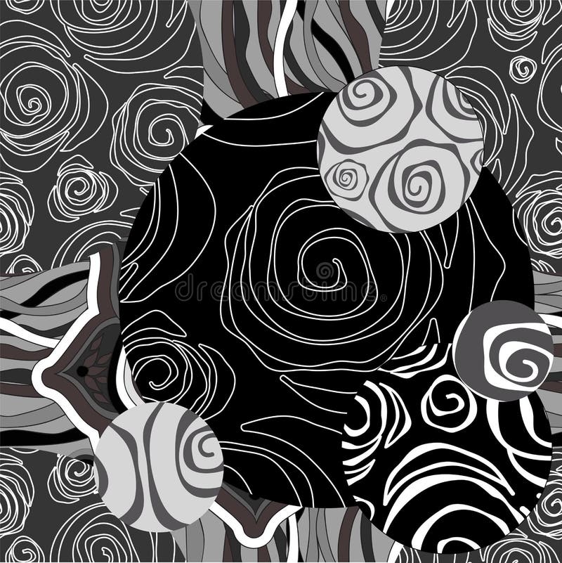 Seamless Black and White Patchwork Pattern with Flowers - Stock Stock ...