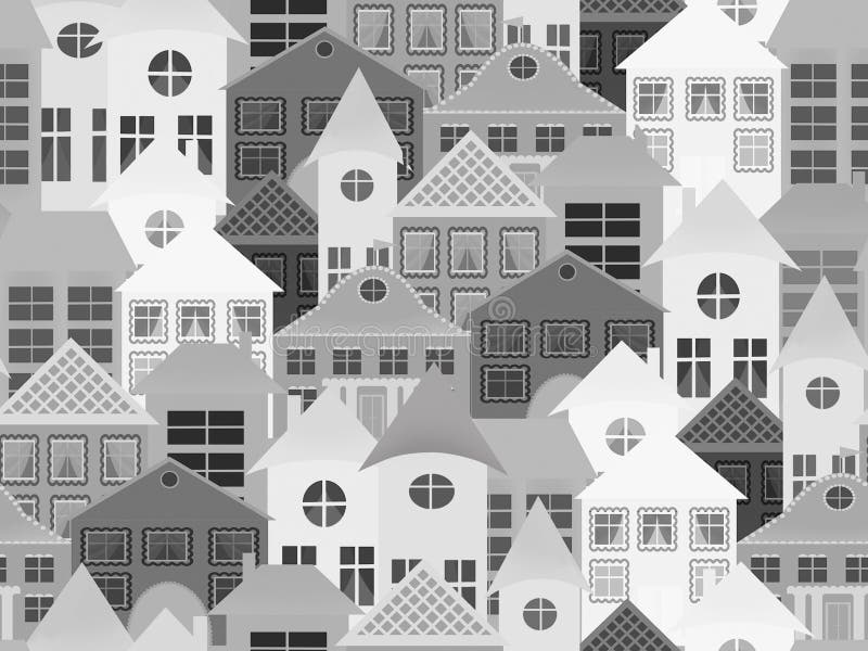 Seamless Black and White Pattern with Houses and Towers Stock ...