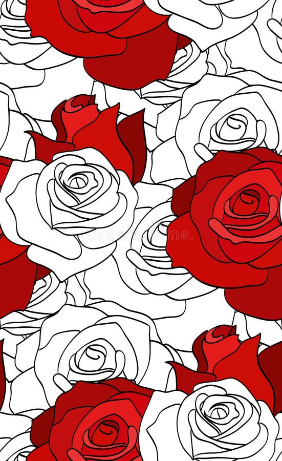 White Outline Roses Seamless Pattern Stock Illustrations – 1,778 White ...