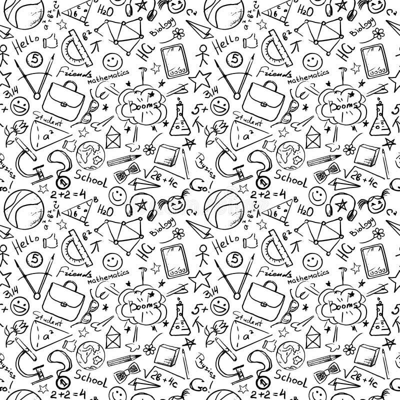 Seamless Black and White Pattern on a School Theme Stock Illustration ...