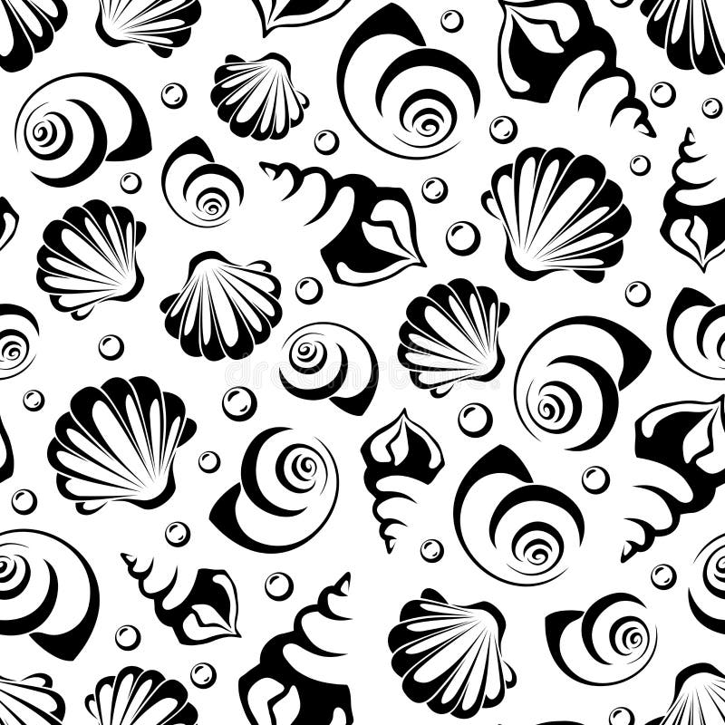 Sea Shells. Black and White Seamless Pattern for Coloring Book Stock ...