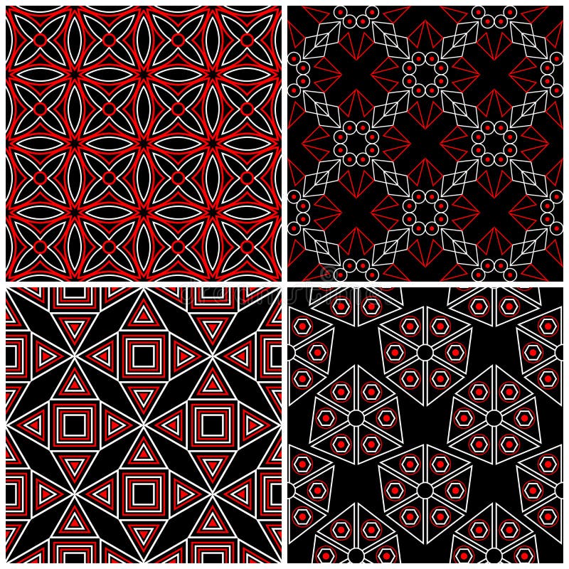 Seamless Black White and Red Patterns. Classic Geometric Backgrounds ...