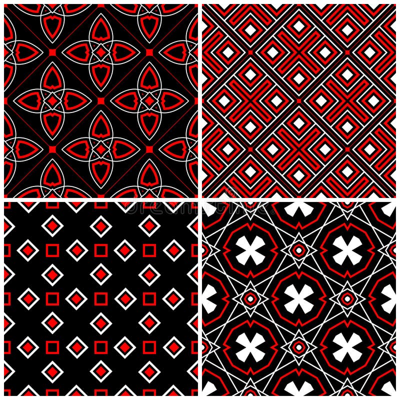 Seamless Black White and Red Patterns. Classic Geometric Backgrounds ...