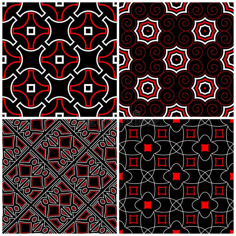 Seamless Black White and Red Patterns. Classic Geometric Backgrounds ...