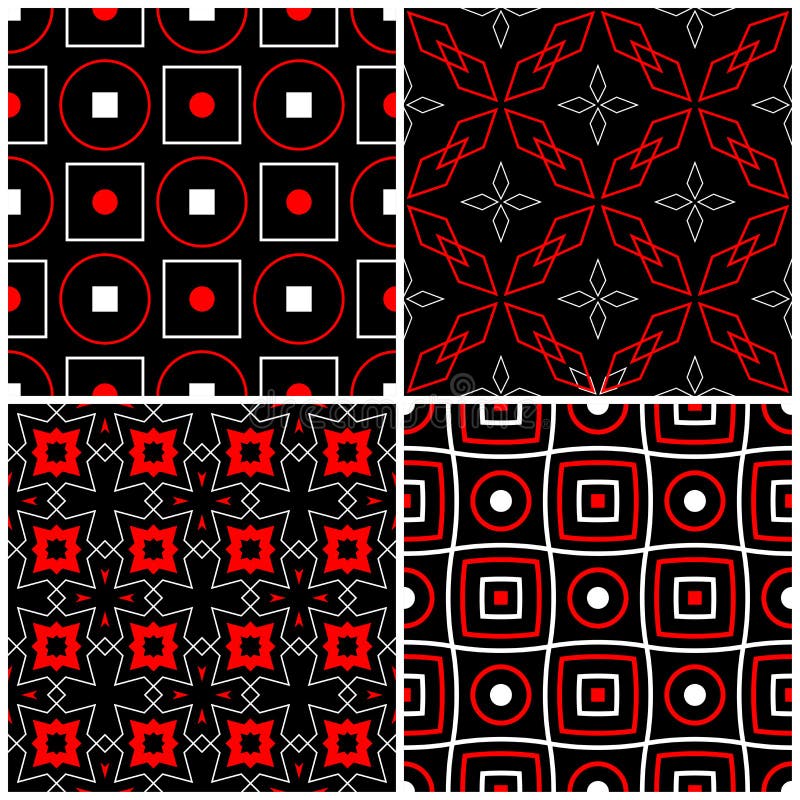 Seamless Black White and Red Patterns. Classic Geometric Backgrounds ...