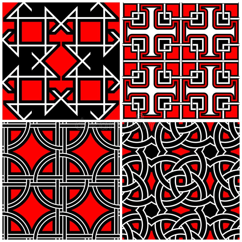 Seamless Black White and Red Patterns. Classic Geometric Backgrounds ...