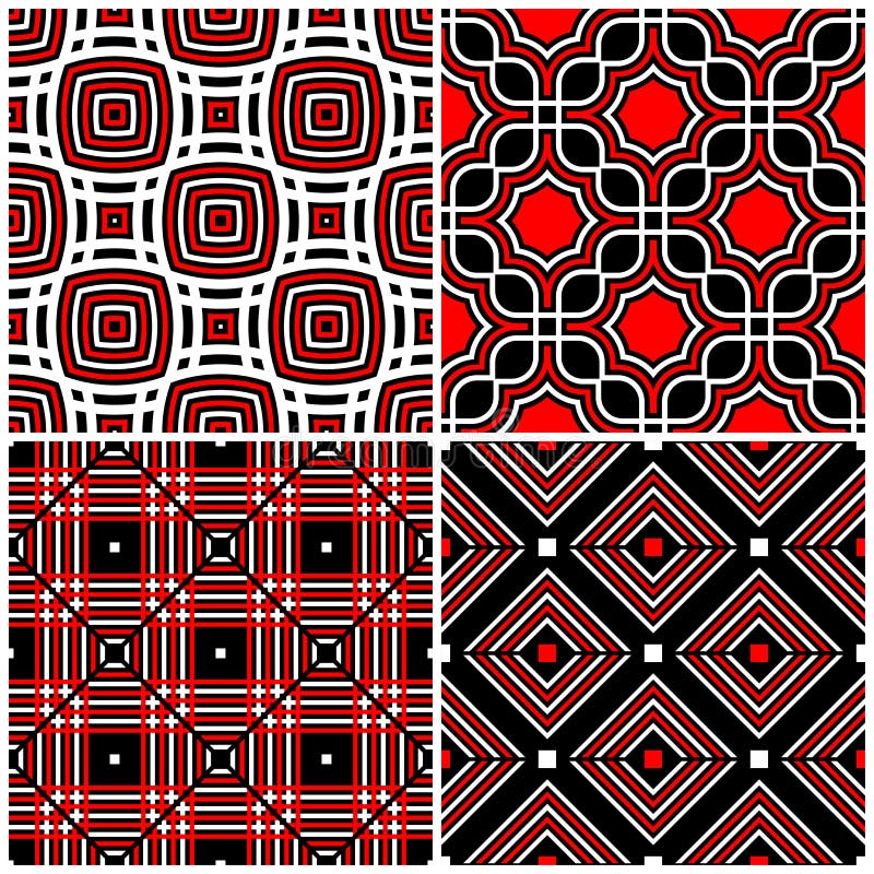 Seamless Black White and Red Patterns. Classic Geometric Backgrounds ...