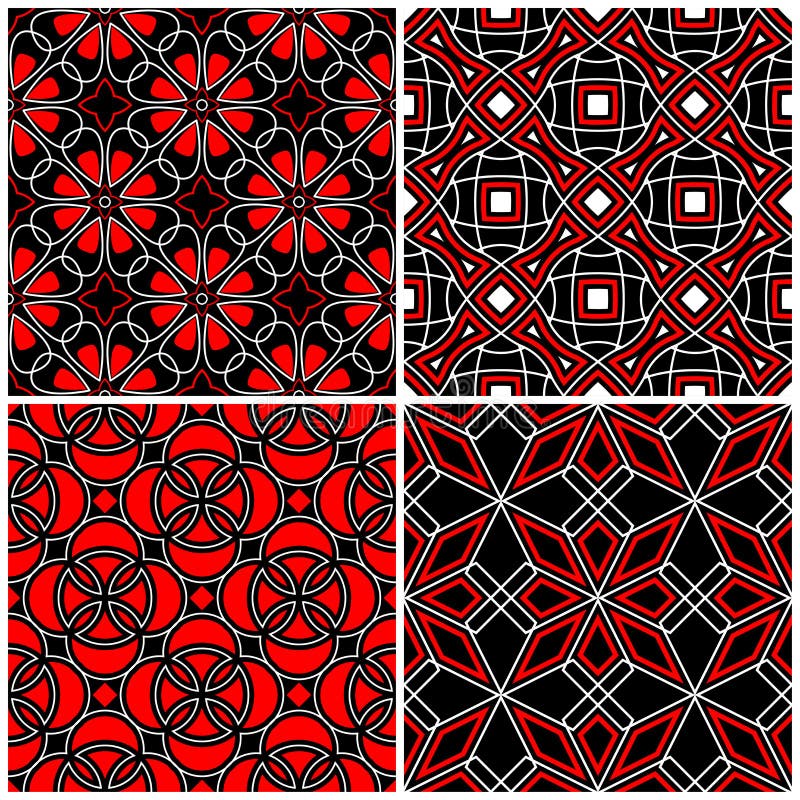Seamless Black White and Red Patterns. Classic Geometric Backgrounds ...
