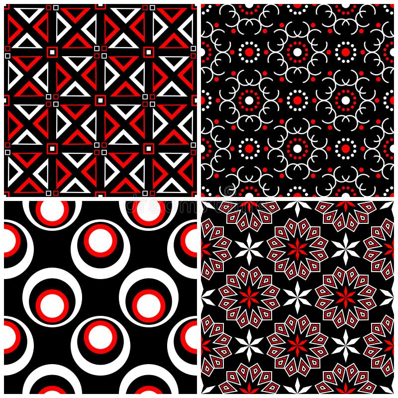 Seamless Black White and Red Patterns. Classic Geometric Backgrounds ...