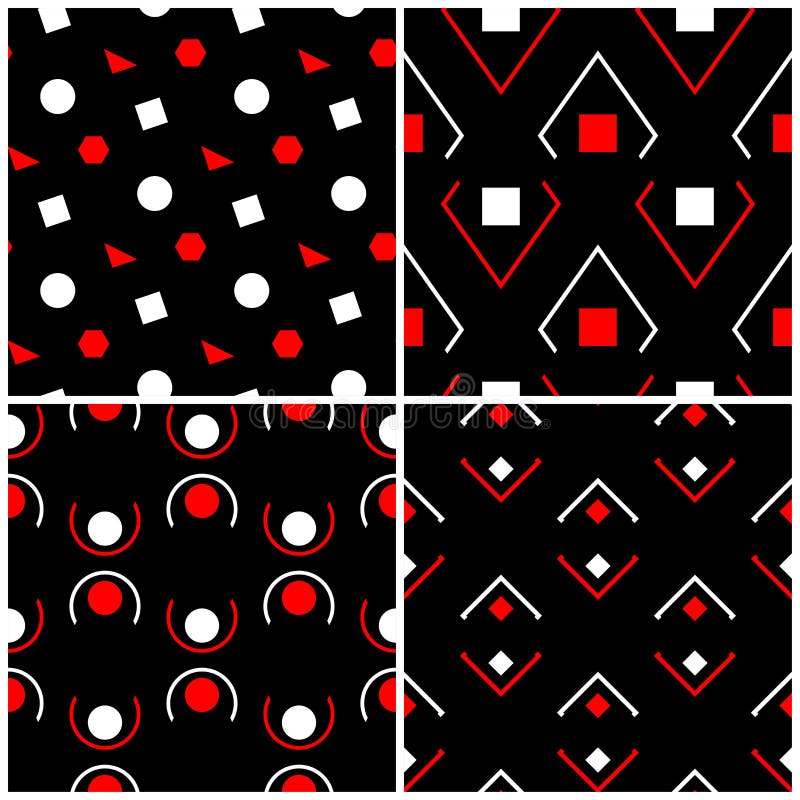 Seamless Black White and Red Patterns. Classic Geometric Backgrounds ...