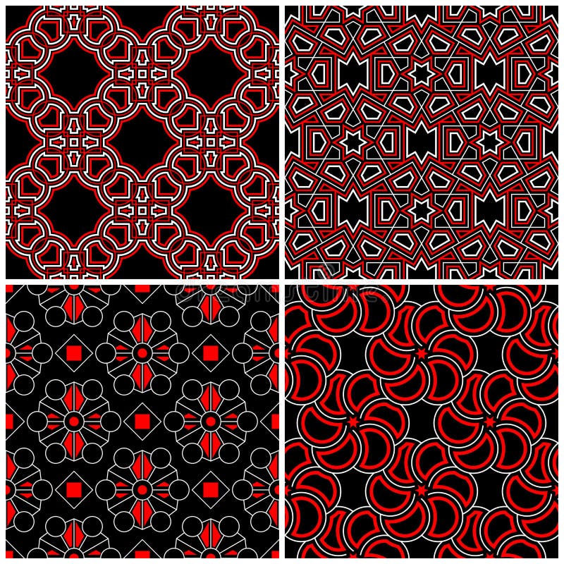 Seamless Black White and Red Patterns. Classic Geometric Backgrounds ...