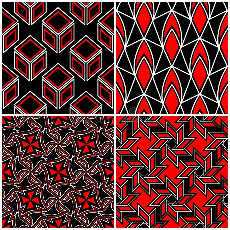 Seamless Black White and Red Patterns. Classic Geometric Backgrounds ...