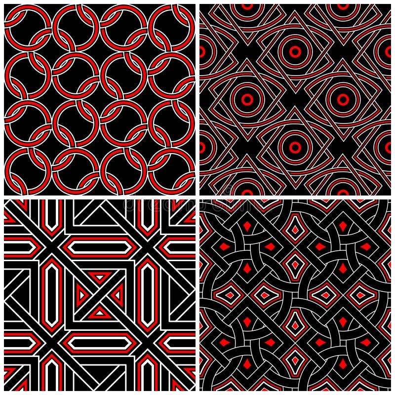 Seamless Black White and Red Patterns. Classic Geometric Backgrounds ...