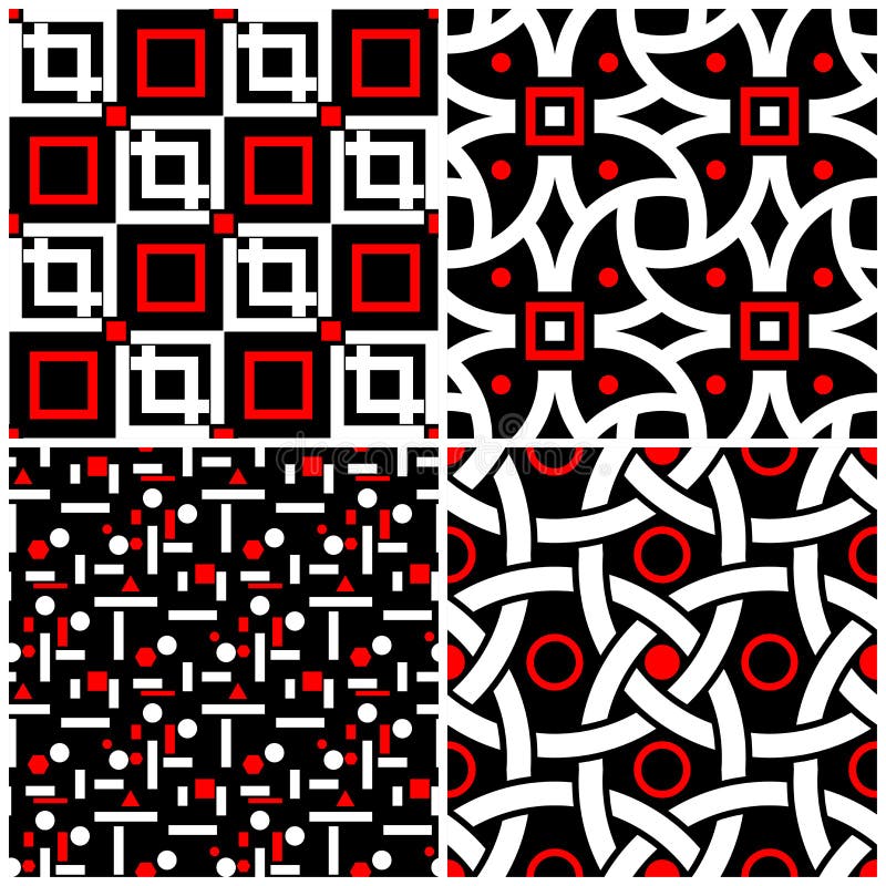 Seamless Black White and Red Patterns. Classic Geometric Backgrounds ...