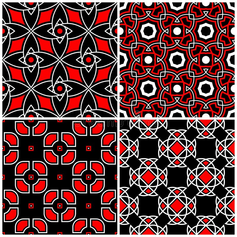 Seamless Black White and Red Patterns. Classic Geometric Backgrounds ...
