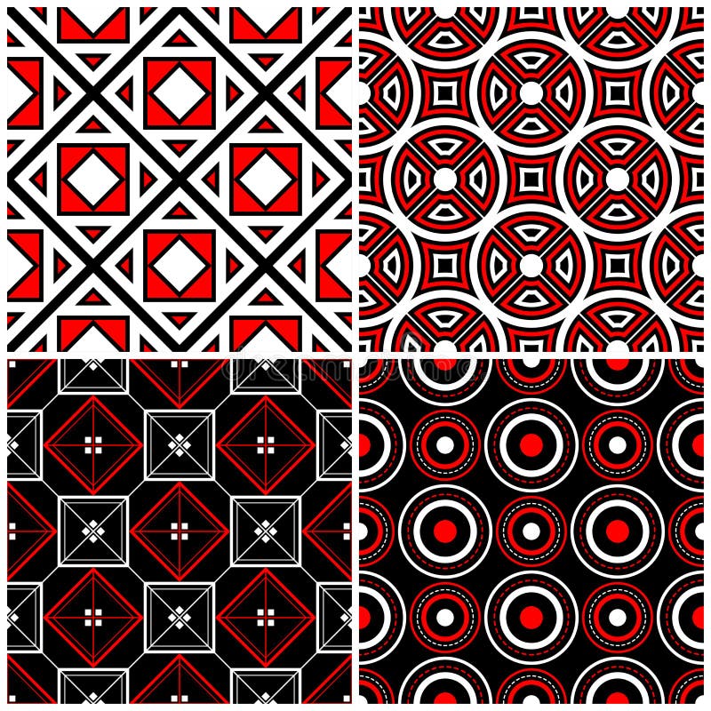 Seamless Black White and Red Patterns. Classic Geometric Backgrounds ...
