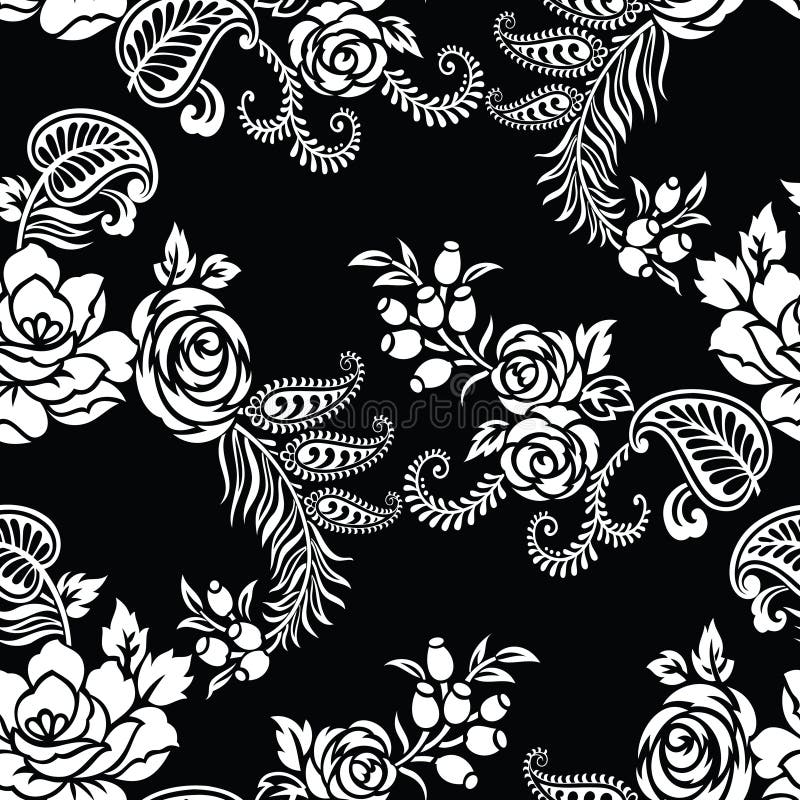 Seamless Black and White Rose Flower Pattern Stock Vector ...