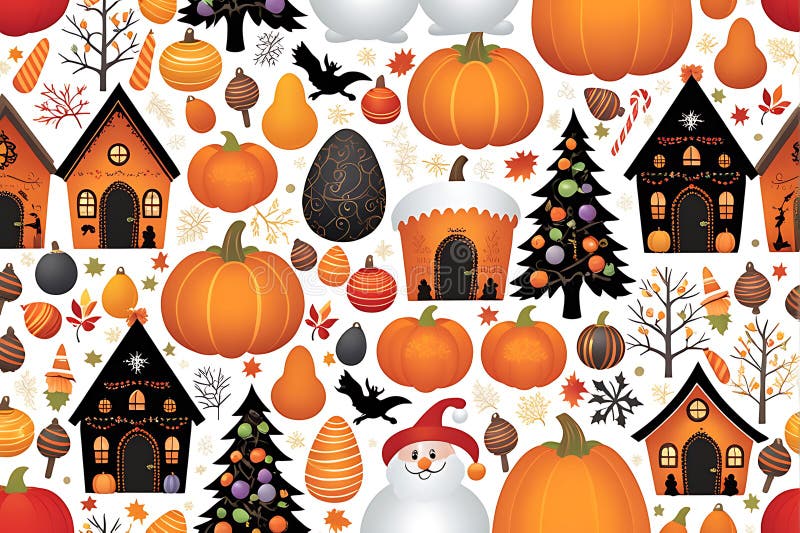 A Seamless Blend of Easter, Halloween, and Christmas Stock Illustration ...