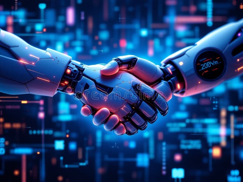 Humans and AI Unite: the Power of a Handshake Stock Illustration ...