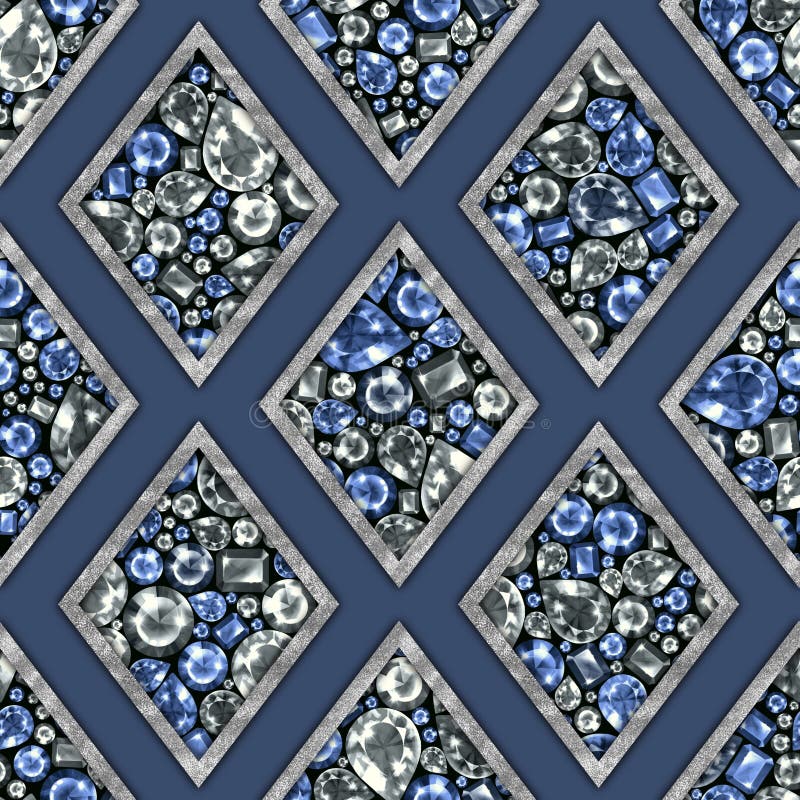 Seamless Blue Background with Gemstones. Decorative Jewelry Pattern ...