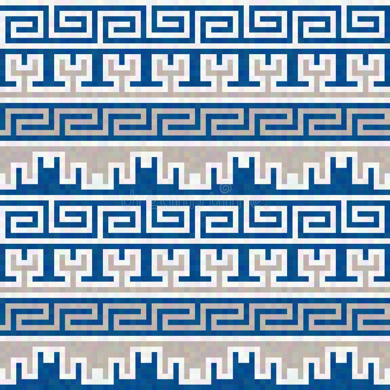 Seamless Blue and Beige Greek Pattern Stock Vector - Illustration of ...