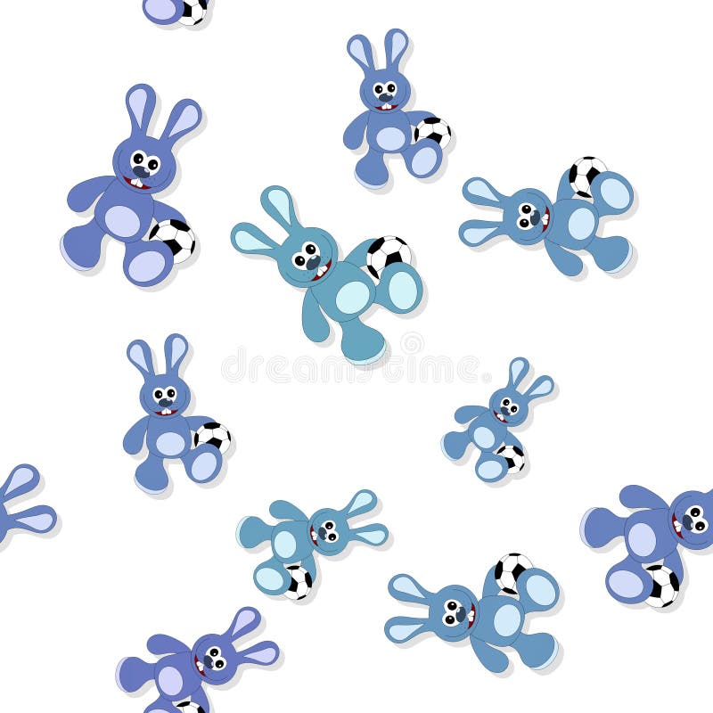 Seamless Blue Bunny Pattern with Ball on White Stock Illustration ...