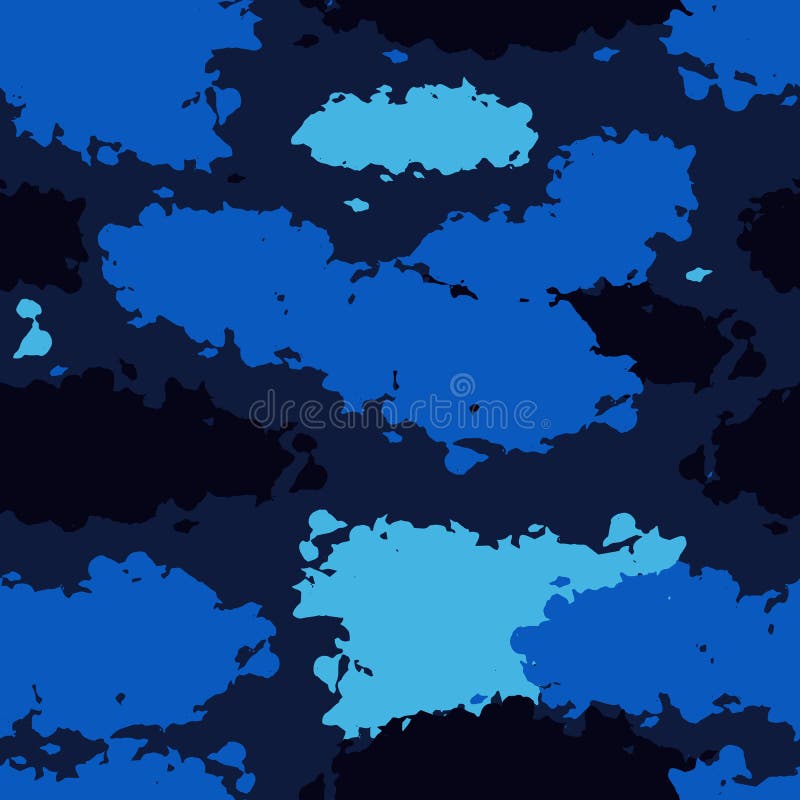 Seamless Blue Camo Pattern Cartoon Vector. Military Print Stock Vector ...