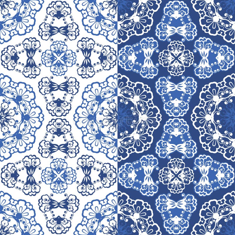 Seamless Blue Color Floral Patterns. Stock Vector - Illustration of ...