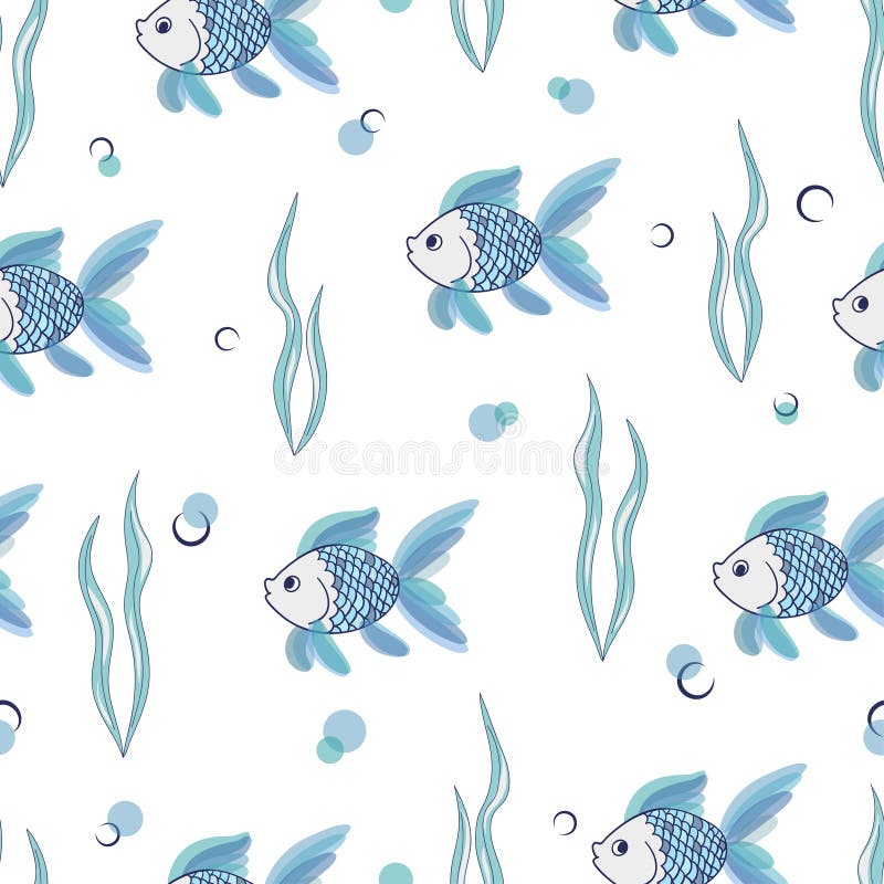Seamless Blue Fish Pattern. Underwater Vector Background. Stock Vector ...
