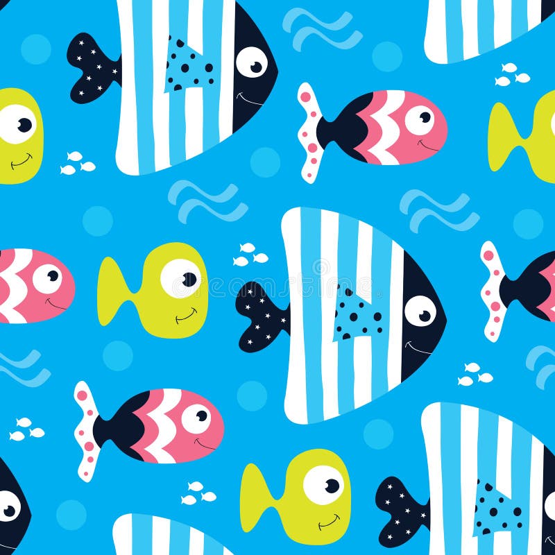 Seamless Blue Fish Pattern Vector Illustration Stock Vector ...