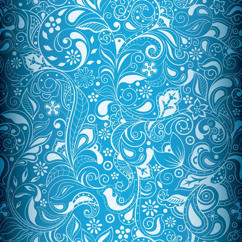 Seamless Blue Floral Pattern Stock Illustration - Illustration of ...