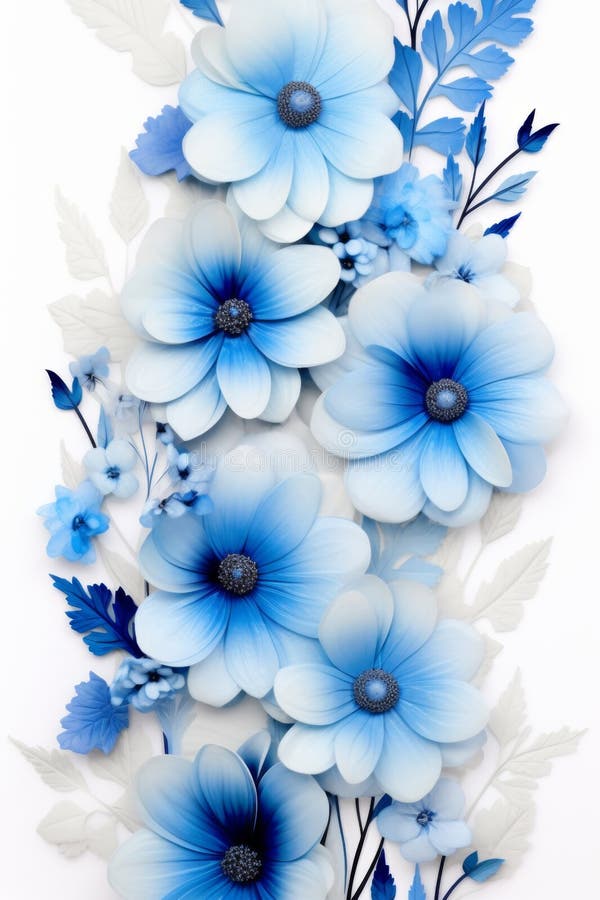 Seamless Blue Floral Pattern with Leaves. Design for Wallpaper, Fabric ...