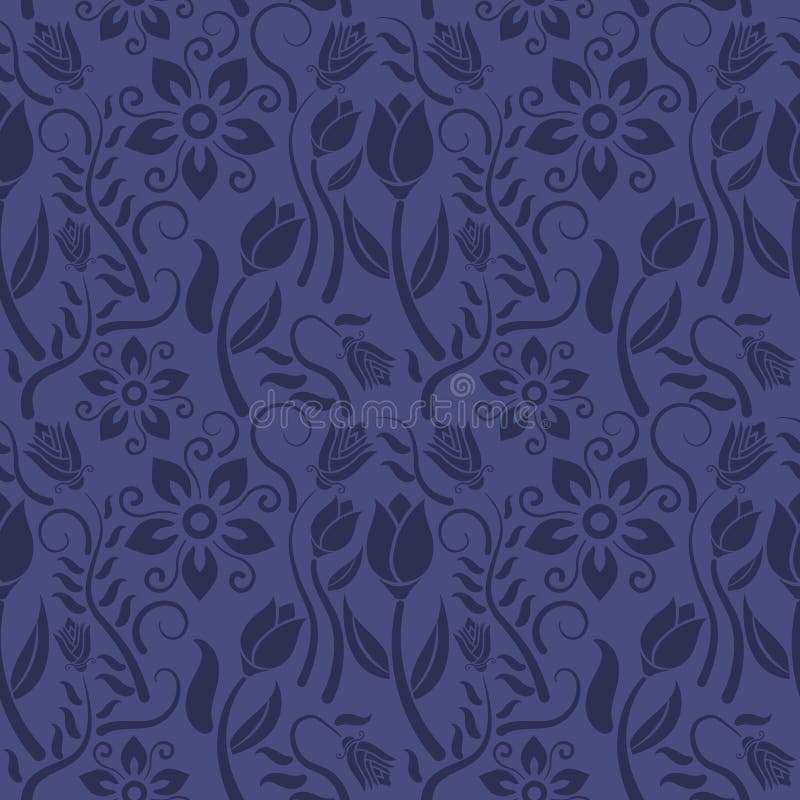 Seamless Blue Floral Pattern, Vector. Endless Texture Can Be Used for ...