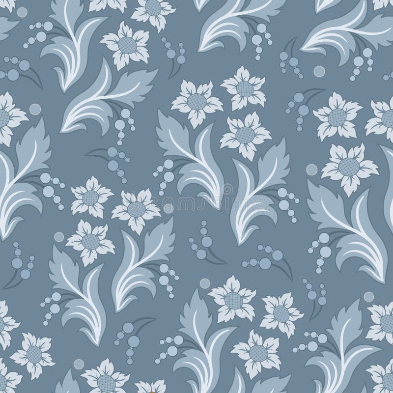 Seamless Blue Floral Vector Wallpaper Pattern Stock Vector ...