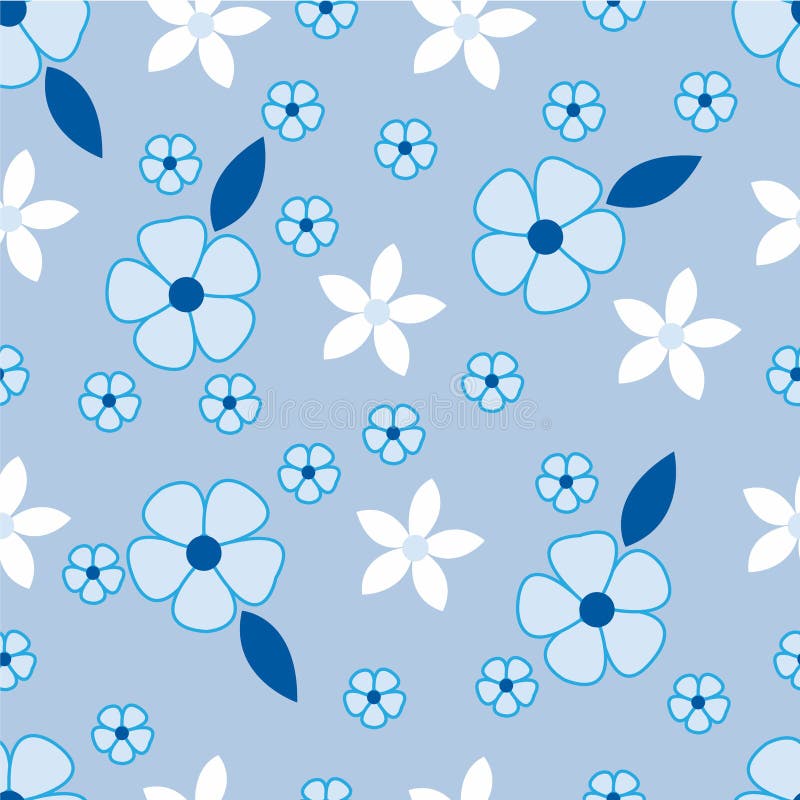 Seamless Blue Flower Pattern with Tiny Leaves Stock Illustration ...