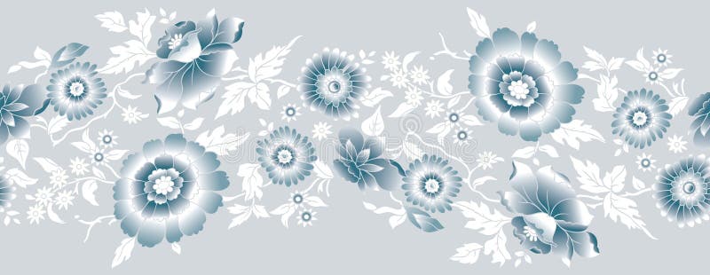 Seamless Blue and Grey Floral Border Design Stock Vector - Illustration ...