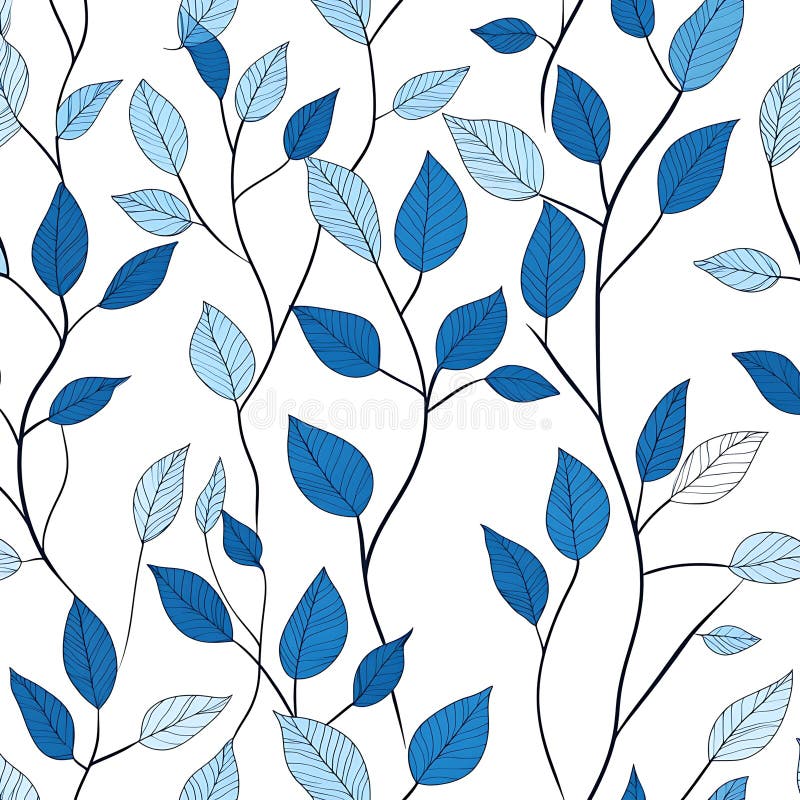 Seamless Blue Leaf Pattern Elegant Botanical Illustration for Textile ...