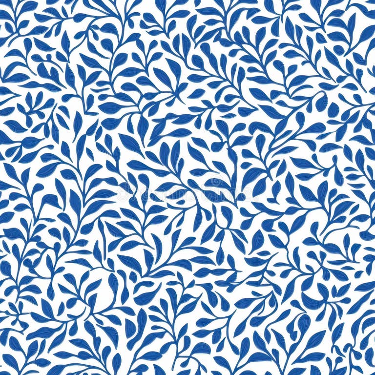 Seamless Blue Leaf Pattern on White Background - Nature Inspired. Stock ...
