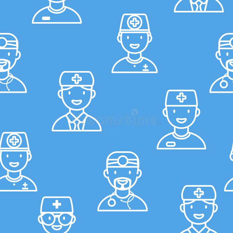 Seamless Blue Pattern with Line Icons of Doctors. Vector Illustration ...