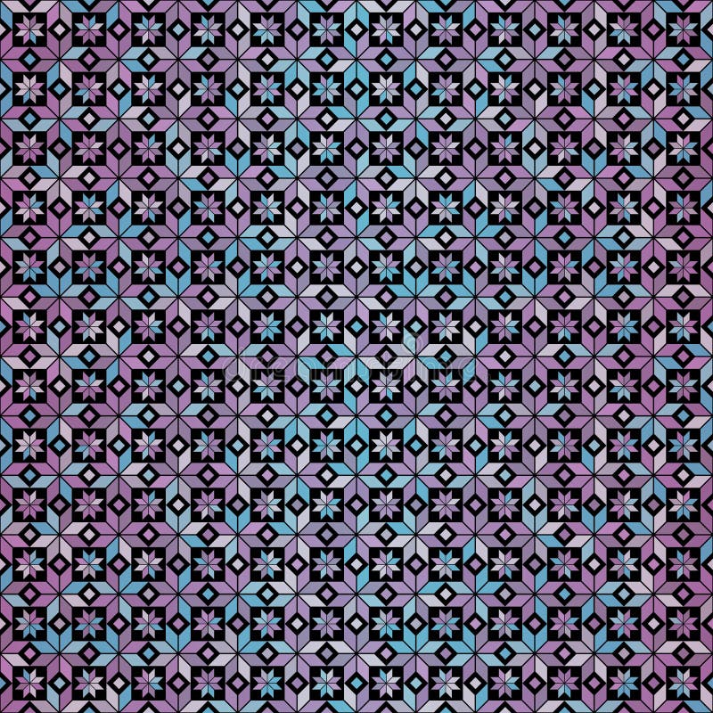 Seamless Blue-pink Geometric Gradient Floral Pattern on Black ...