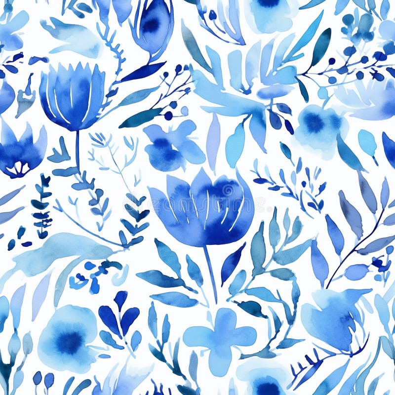 Seamless Blue Spring Flower Pattern Stock Illustration - Illustration ...