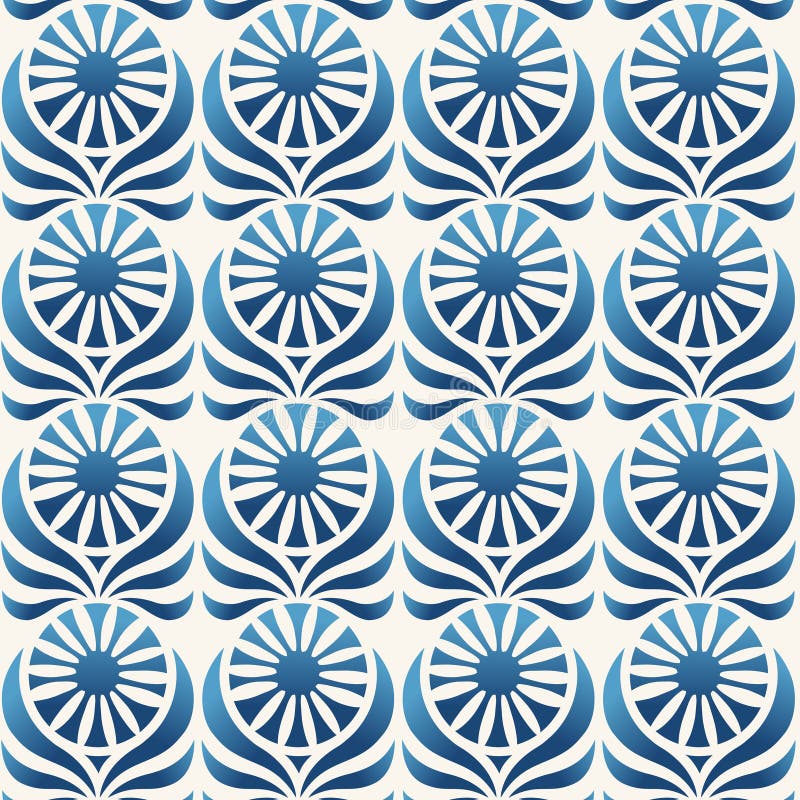 Seamless Blue Tile Floral Pattern Stock Vector - Illustration of ...