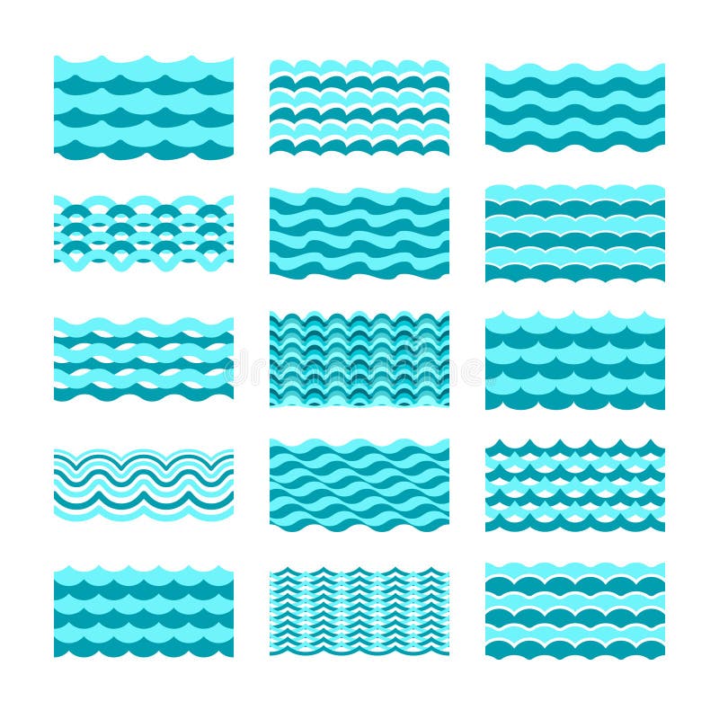 Seamless Blue Water Wave Vector Tiles Set for Patterns and Textures ...