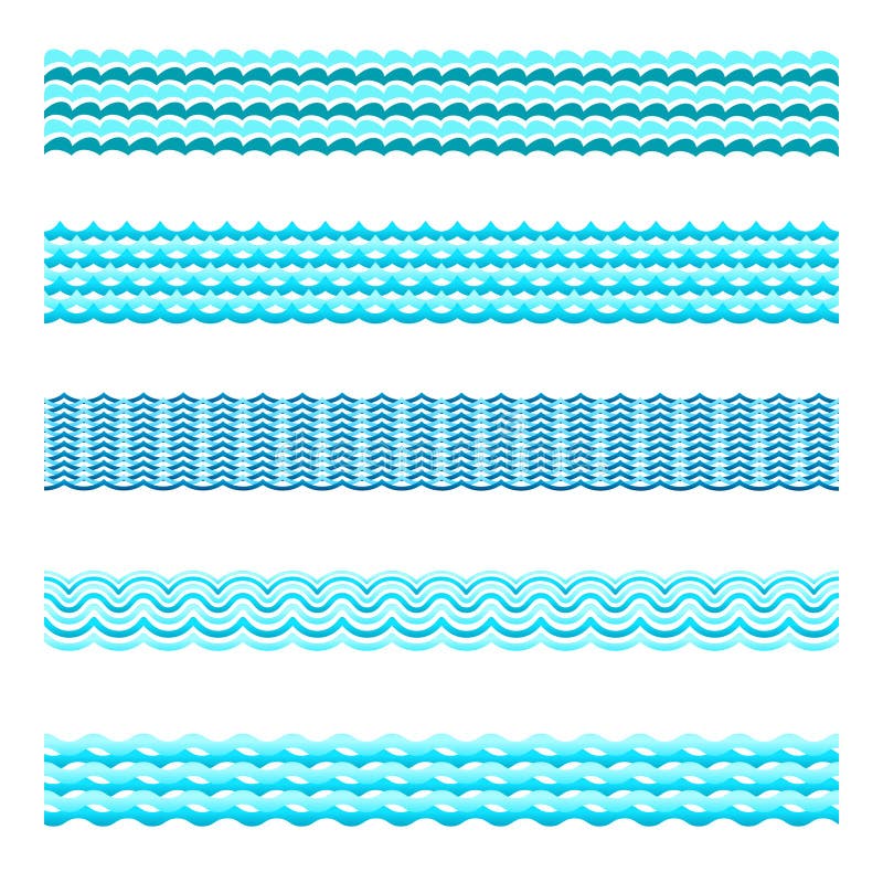 Seamless Blue Water Wave Vector Tiles Set Stock Vector - Illustration ...